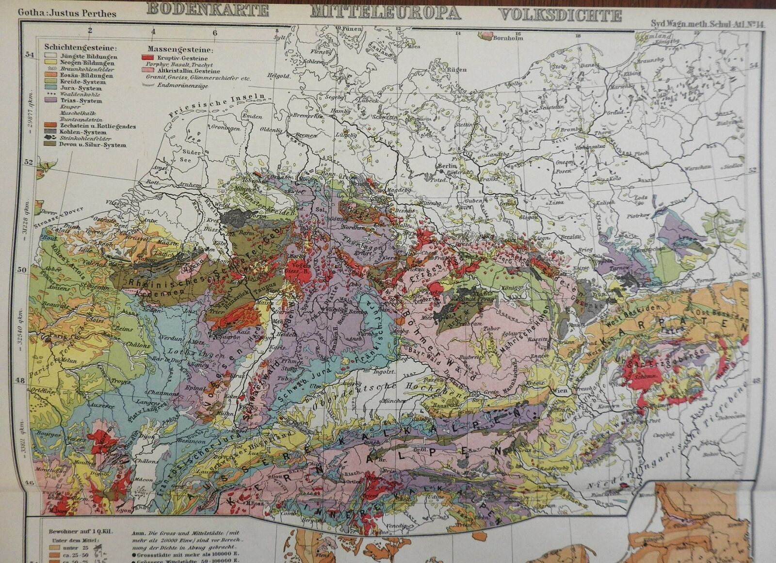 Geological Central Europe Population Density Germany Austria 1910 Geyer ...