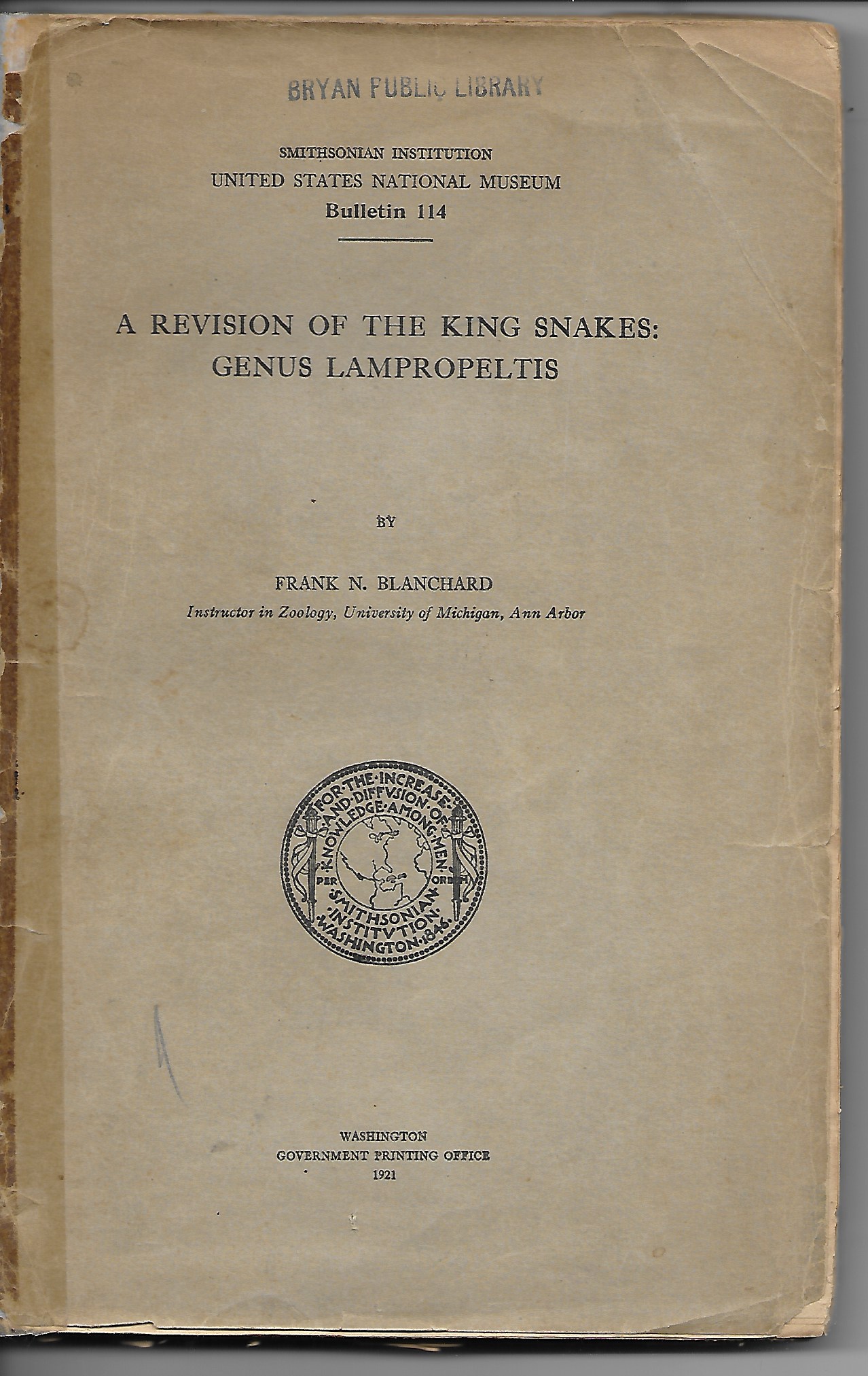A Revision of the King Snakes Genus Lampropeltis by Blanchard, Frank N ...
