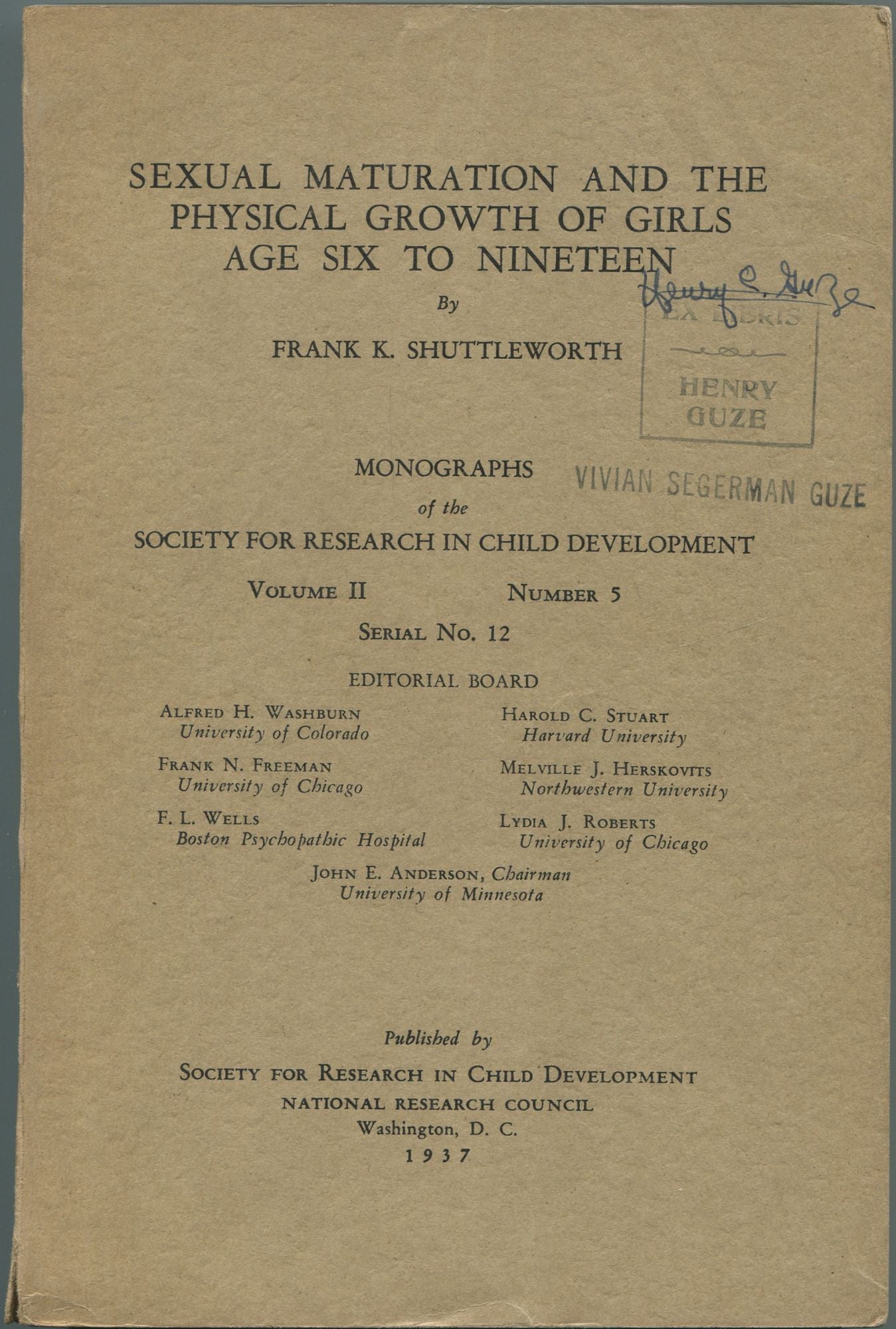 Sexual Maturation and the Physical Growth of Girls Age Six to Nineteen ...