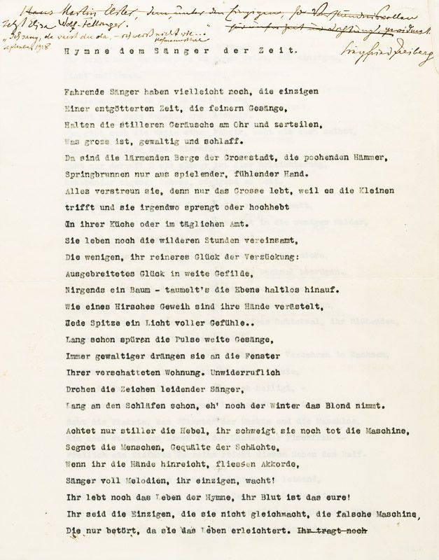 Elegien und Oden. [Mit gewidmetem, signiertem Gedicht-Typoskript an ...