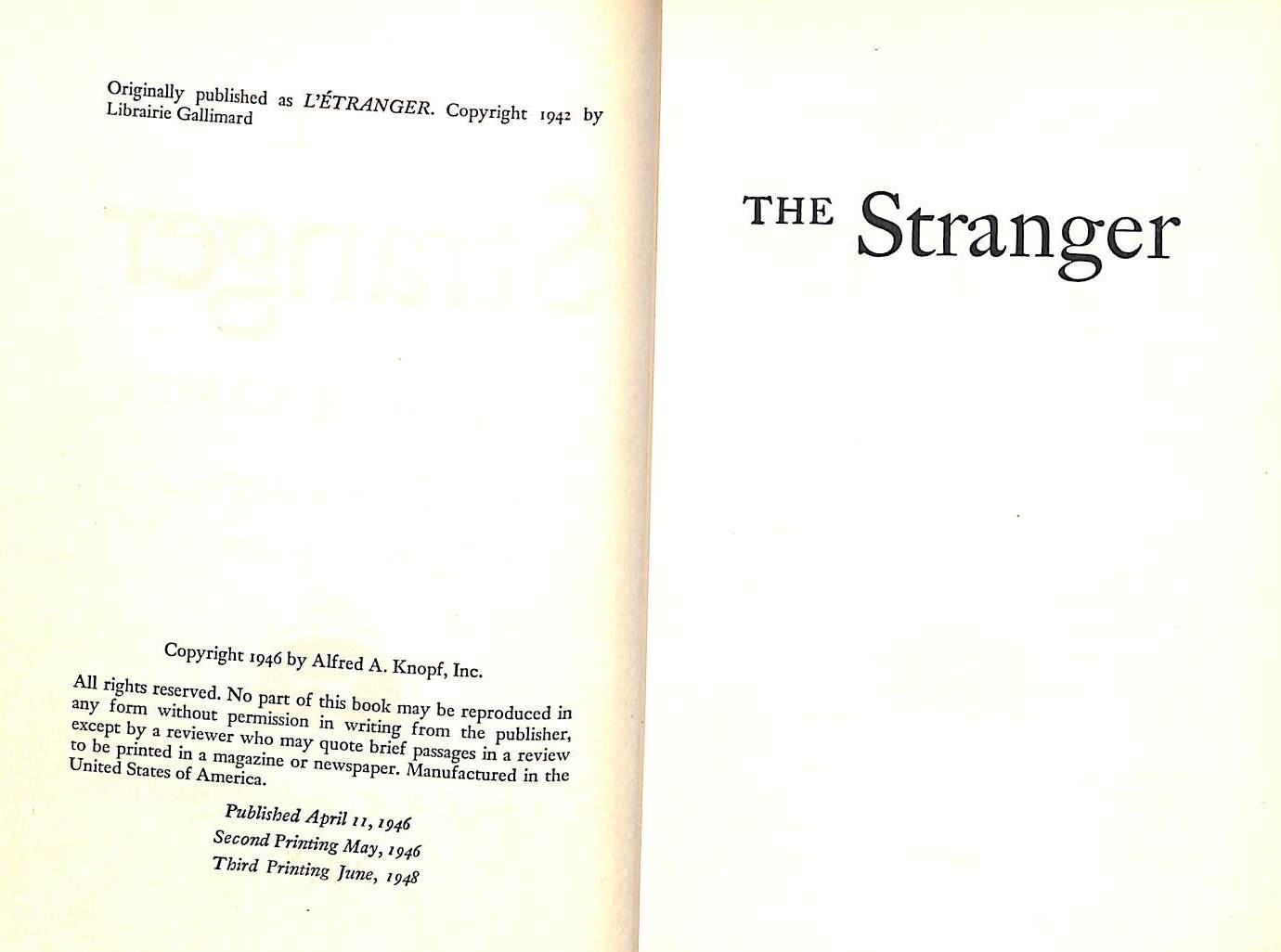 The Stranger by CAMUS, Albert: Good Hardcover (1948) 3rd Edition | The ...