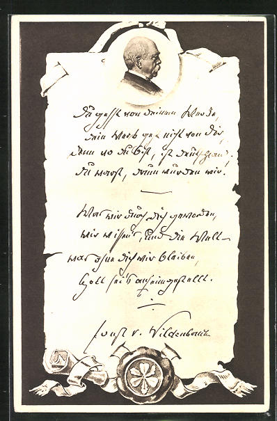 Ansichtskarte Fürst Otto von Bismarck auf Brief mit Siegel: Manuskript ...