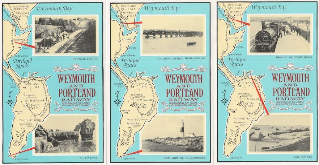 Weymouth & Portland Railway 3x Rare Map Postcard s: Manuscript / Paper ...