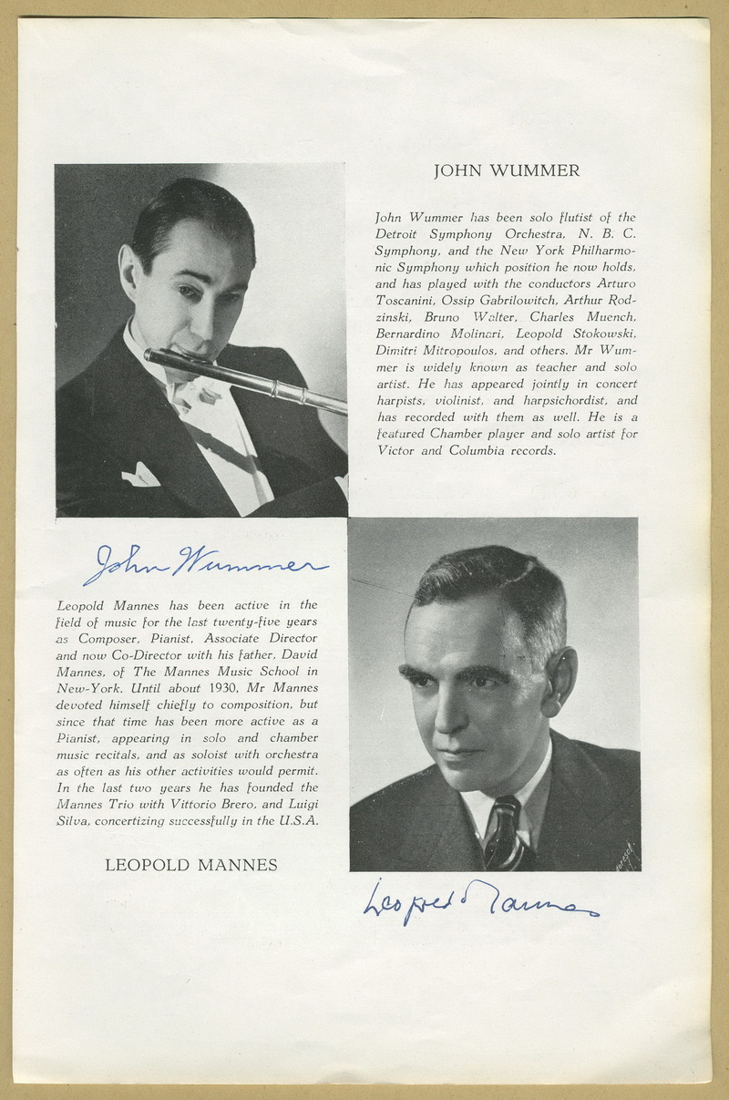 Leopold Mannes (1899-1964) & John Wummer (1899-1977) - Signed program ...