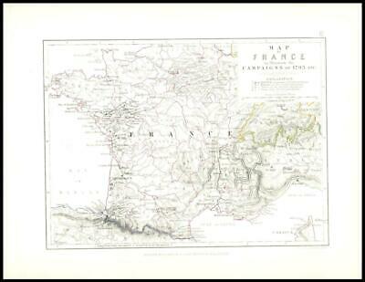 1852 Antique Map of MAP OF FRANCE to Illustrate the CAMPAIGNS of 1795 ...