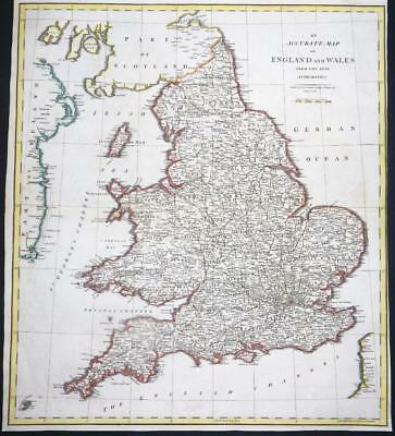1805 Large Antique Map of ENGLAND and WALES and Ireland East Coast John ...