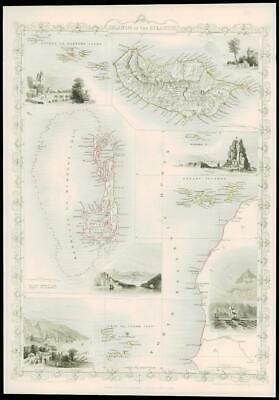 1850 Antique Map "ISLANDS IN THE ATLANTIC" Tallis BERMUDA MADEIRA VERDE ...