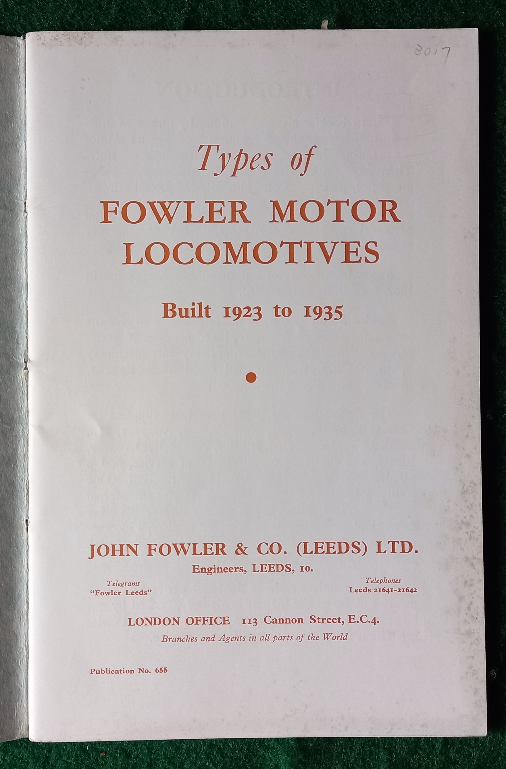 Types of Fowler Motor Locomotives Built 1923 to 1935 by John Fowler ...