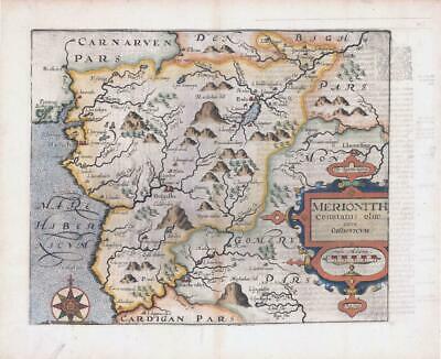 1607 - RARE 1st Edition Antique Map WALES MERIONETHSHIRE by Saxton Kip ...