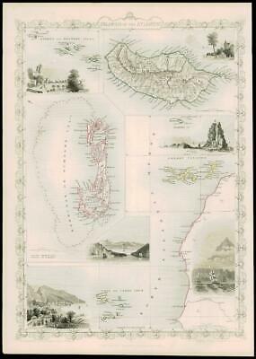 1850 Antique Map "ISLANDS IN THE ATLANTIC" Tallis BERMUDA MADEIRA ...