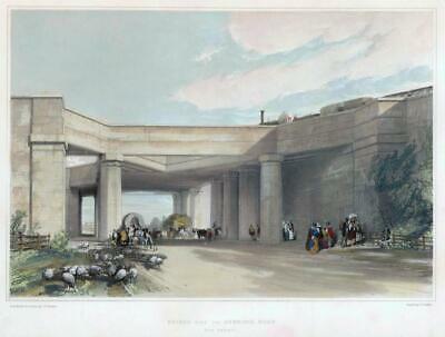 1846 Large Antique Lithograph BRIDGE OVER UXBRIDGE ROAD HANWELL GWR ...