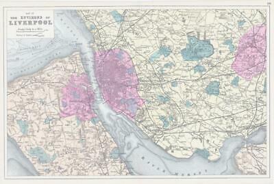 1883 Large MAP OF THE ENVIRONS OF LIVERPOOL Ordnance Survey by Bacon ...