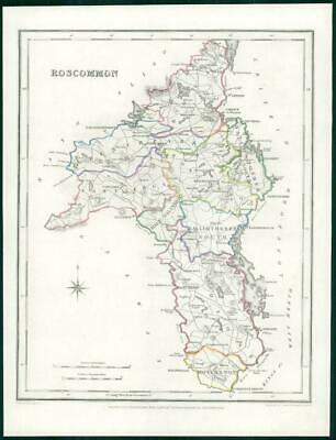 1845 IRELAND Original Antique Map of ROSCOMMON by Lewis with outline ...