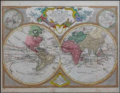 1775 MAPPA TOTIUS MUNDI Double Hemisphere World Map by Tobias Lotter ...