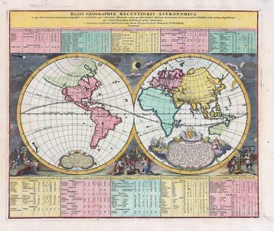 1740 World Hemisphere Map BASIS GEOGRAPHIAE RECENTIORIS ASTRONOMICA ...
