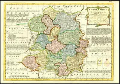 1777 Antique Map of SHROPSHIRE by Emanual Bowen Divided into Hundreds ...