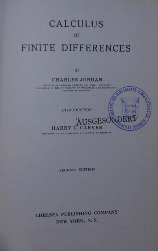 Calculus of finite differences. Jordan, Charles: Mathematik | Barnebys