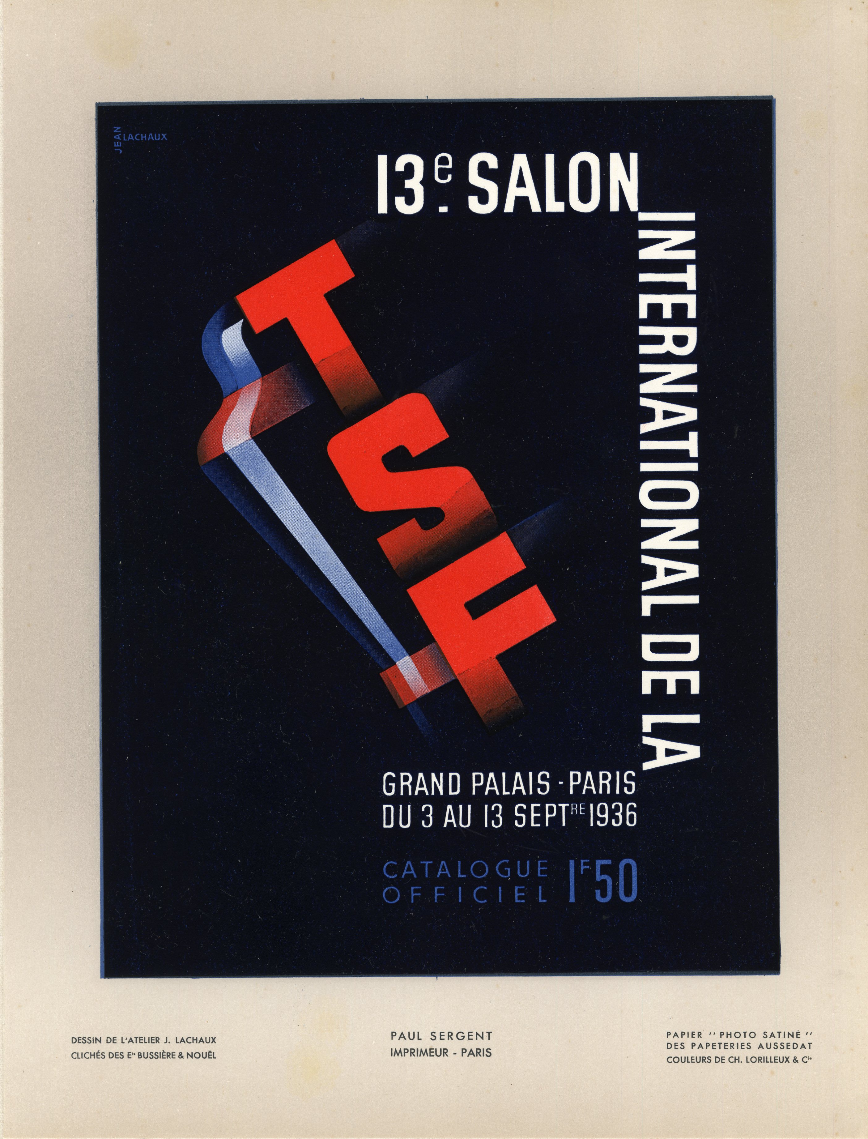 "13e SALON INTERNATIONAL DE LA TSF / GRAND PALAIS PARIS 1936" Tirage original entoilé / Dessin ...