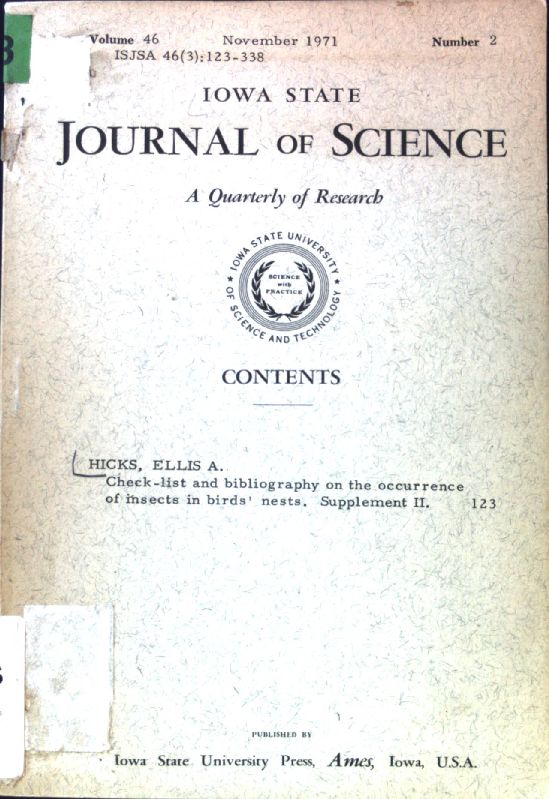 Check-list and bibliography on the ocurrence of insects in Birds' Nests ...