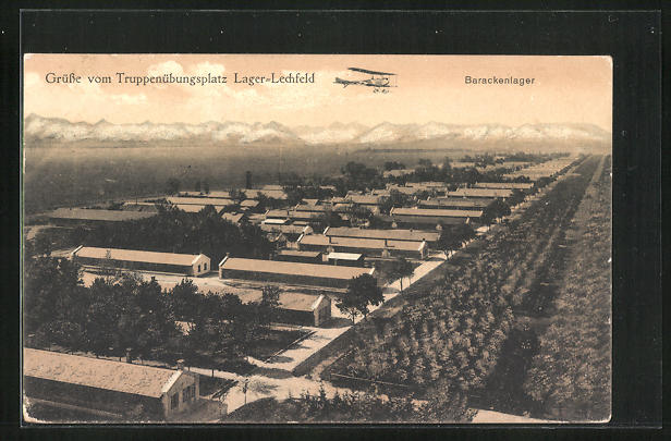 Ansichtskarte Lager-Lechfeld, Truppenübungsplatz, Barackenlager: (1918 ...