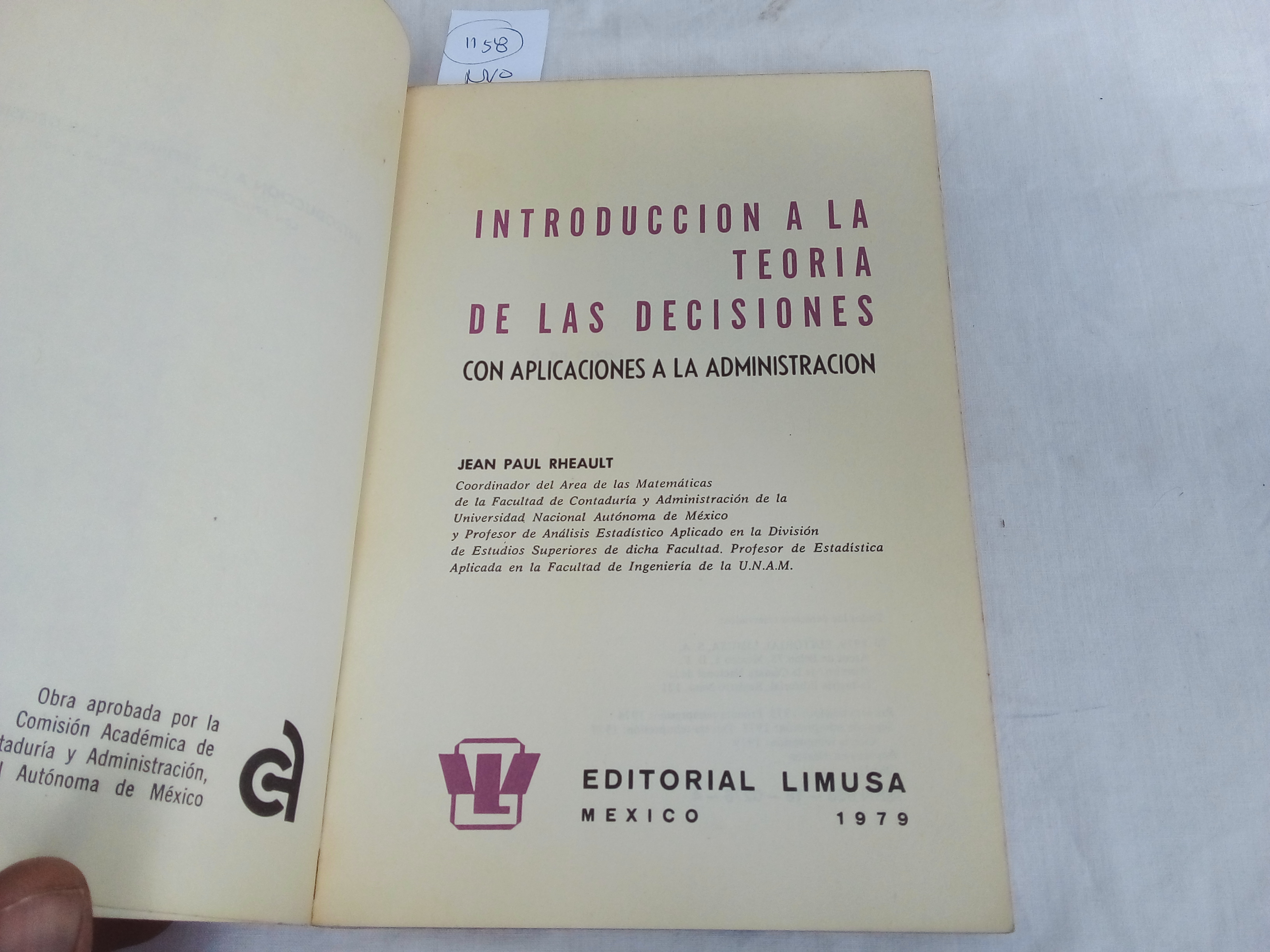 Introducción a la teoría de las decisiones. by Rheault, Jean Paul ...