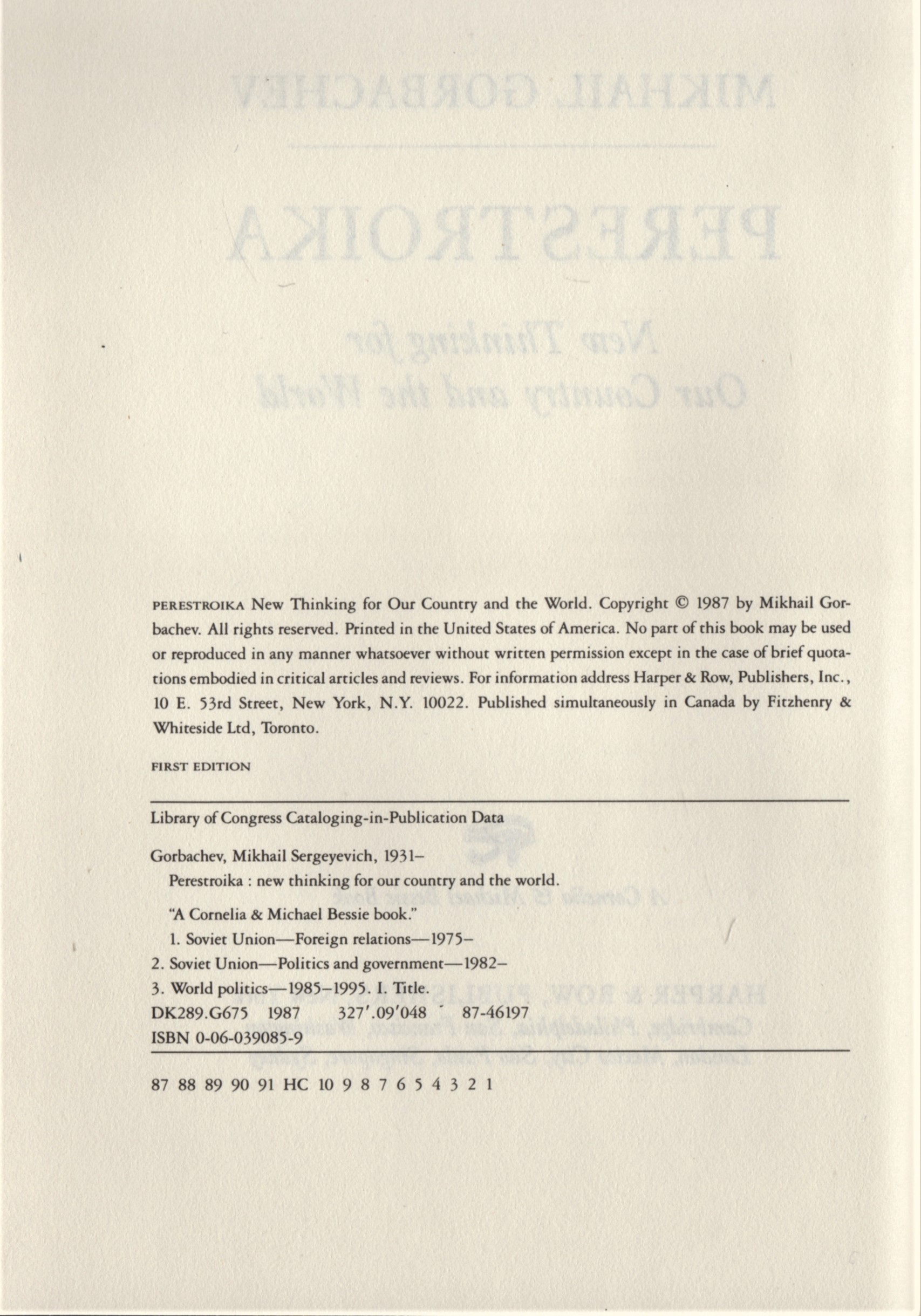 Perestroika: New Thinking for Our Country and the World by Gorbachev ...