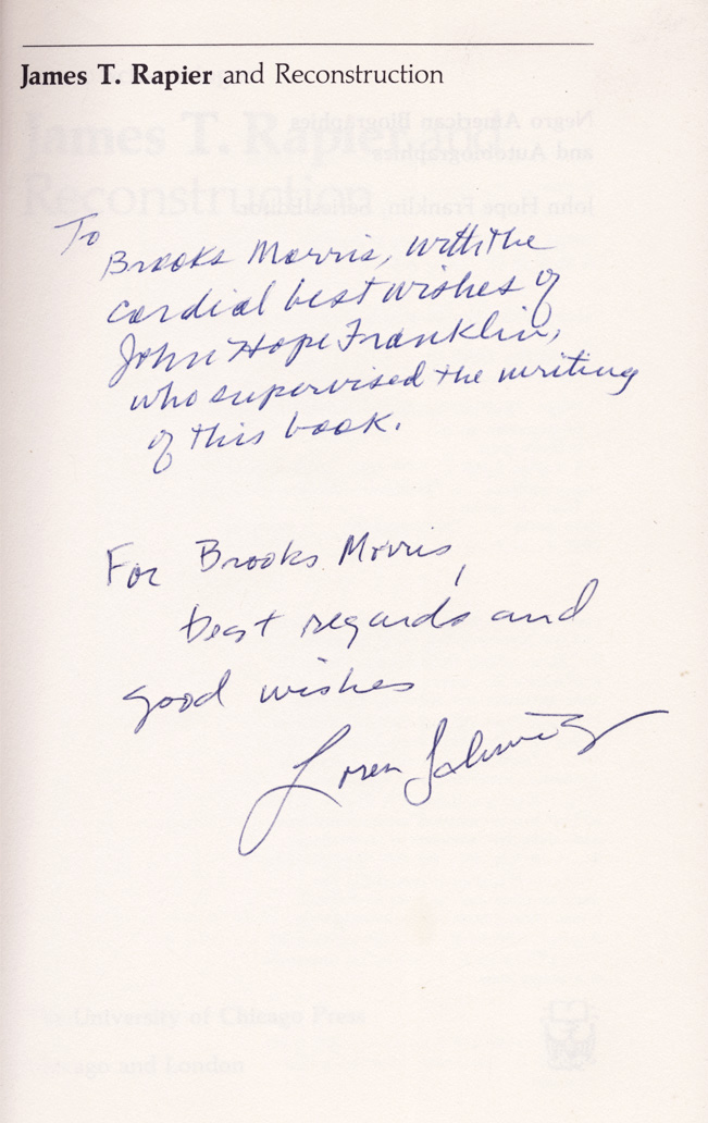 James T. Rapier and Reconstruction. [Inscribed & Signed by John Hope ...
