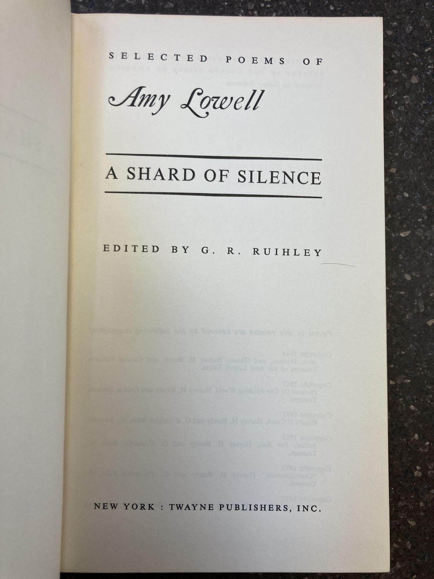 Selected Poems Of Amy Lowell [inscribed To Randall Jarrell] By Lowell