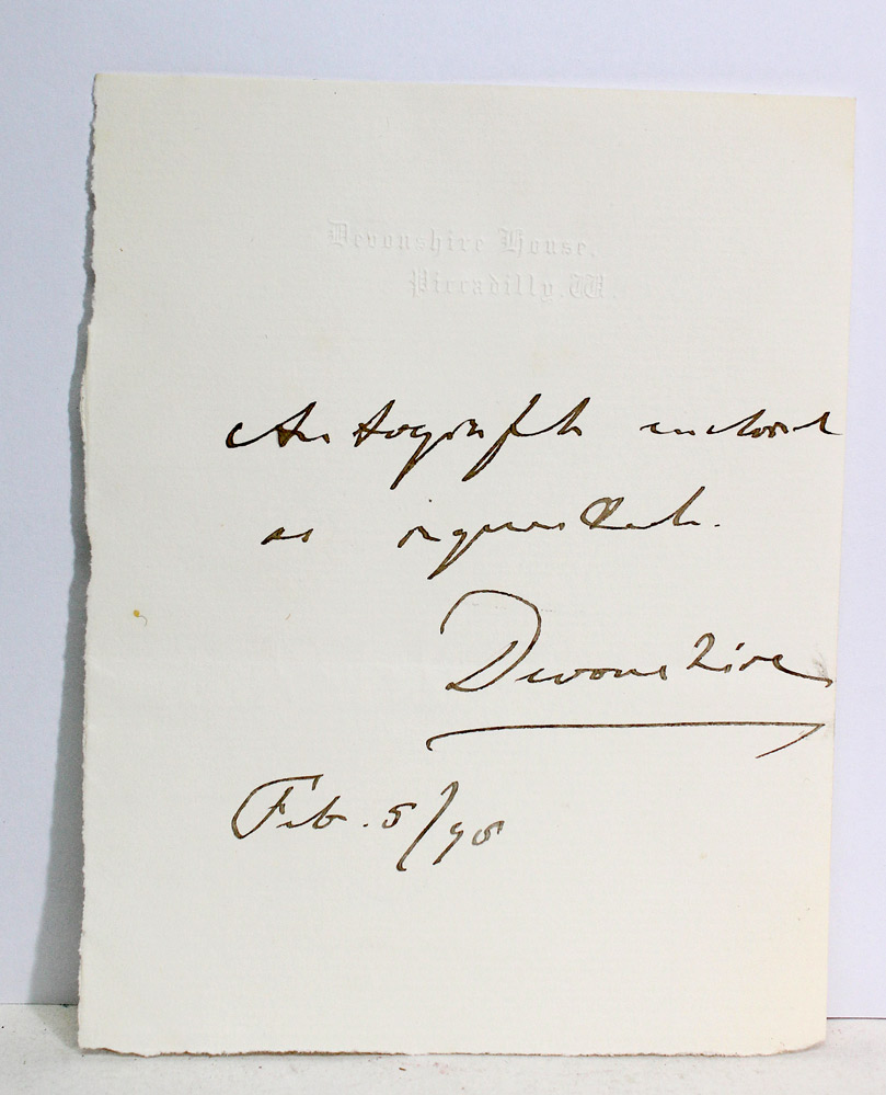 Original Signed Paper by Duke of Devonshire by Duke of Devonshire ...