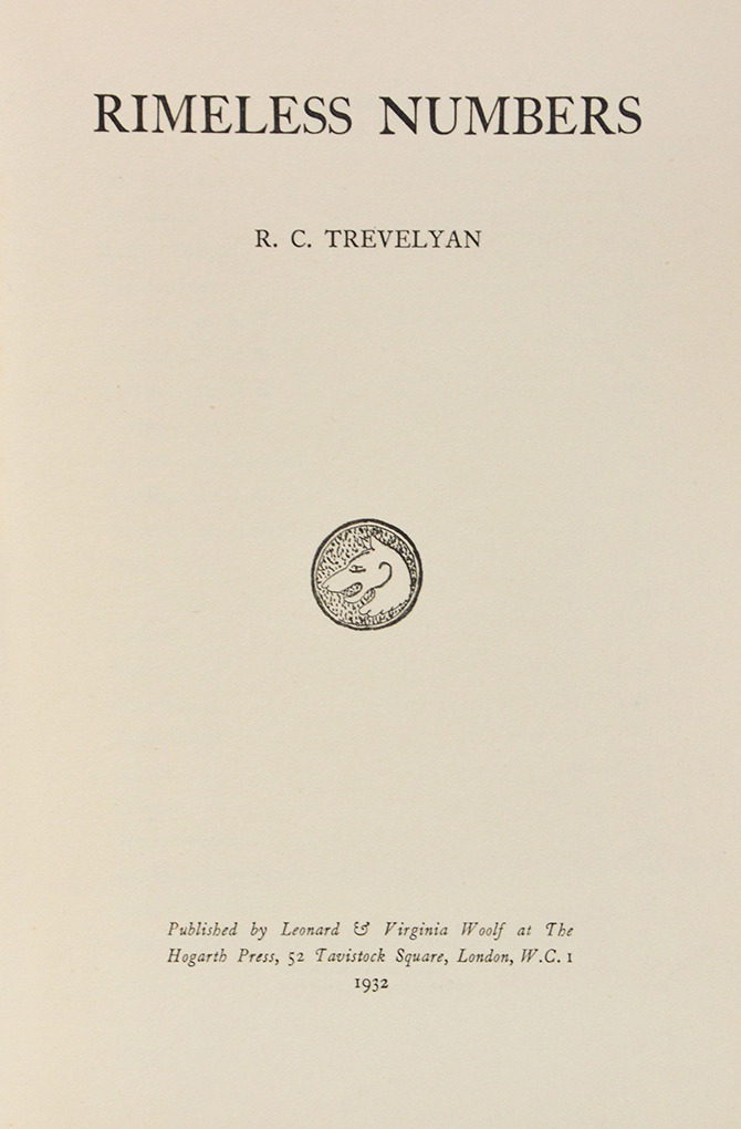 Rimeless Numbers. by TREVELYAN, R[obert] C[alverley].: (1932) Signed by ...