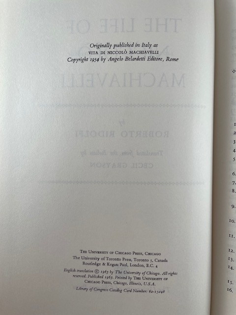 The Life of Niccolo Machiavelli by Ridolfi, Roberto; Grayson, Cecil ...