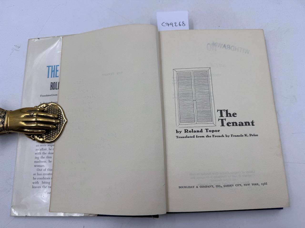 THE TENANT. von TOPOR, Roland.: Fair Hardcover (1966) | Burwood Books