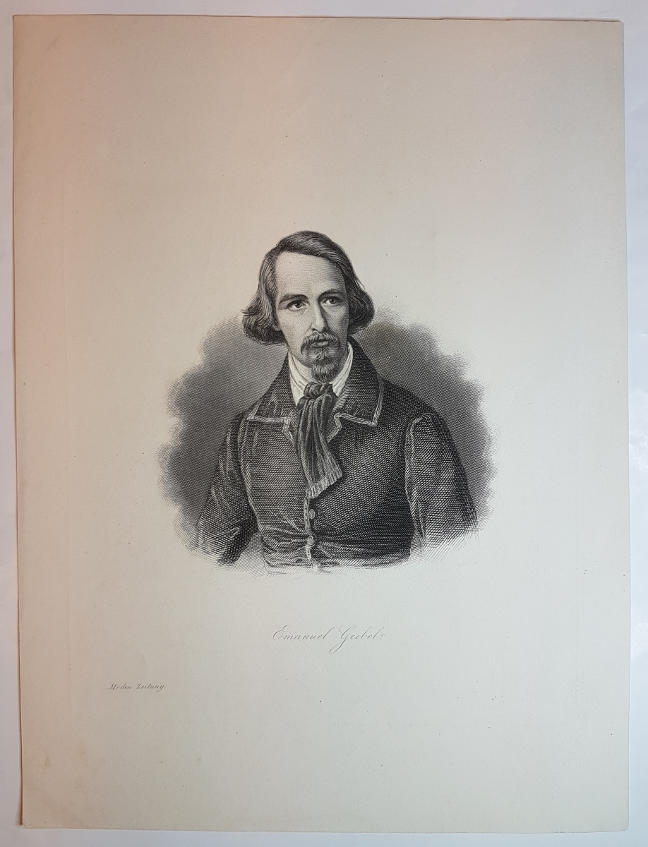 Porträt von Emanuel Geibel. Stahlstich. (Blatt: 26,5 x 20,3 cm). by ...