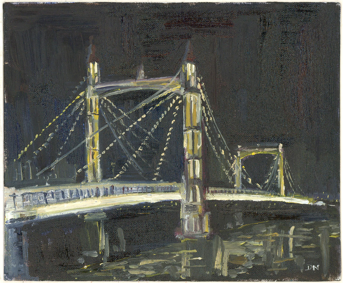 Daniel Nichols - 2021 Oil, Chelsea Bridge at Night by Daniel Nichols ...