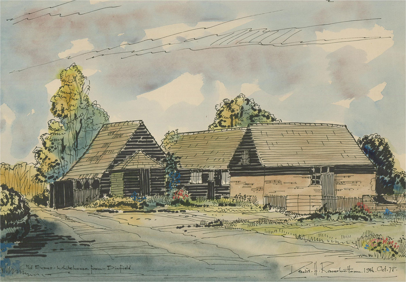 Denis H. Ramsbottom - 1978 Watercolour, Old Barns at Whitehouse Farm by ...
