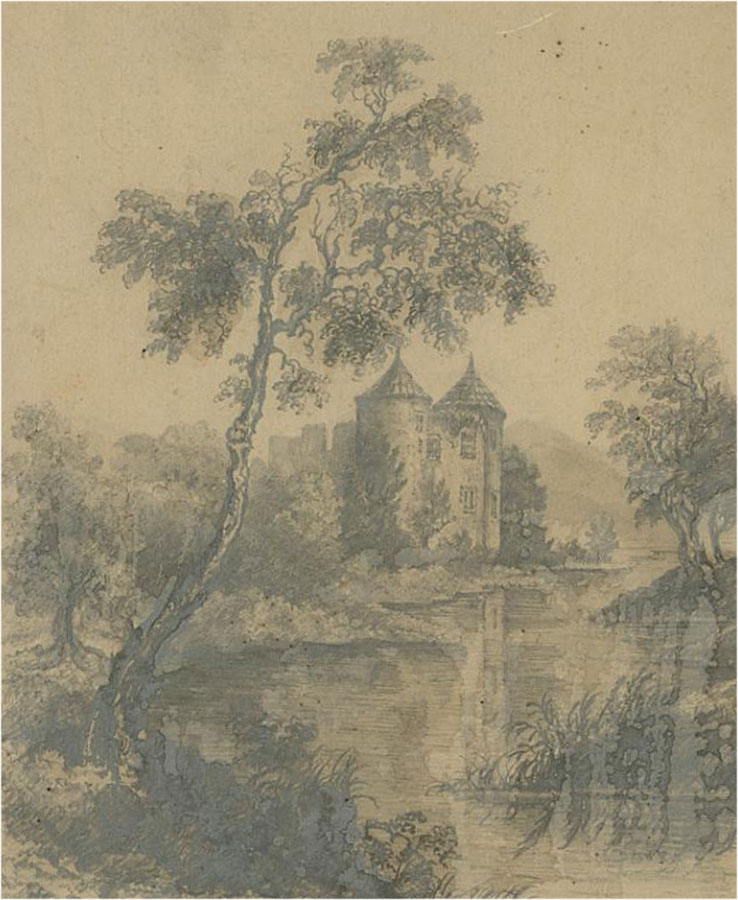 Mid 19th Century Graphite Drawing - Riverside Fort: Art / Print ...