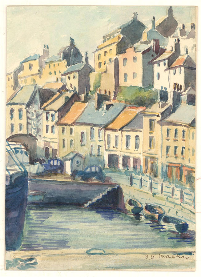 J.A. Mackay - 20th Century Watercolour, Coastal Town Scene by J.A ...