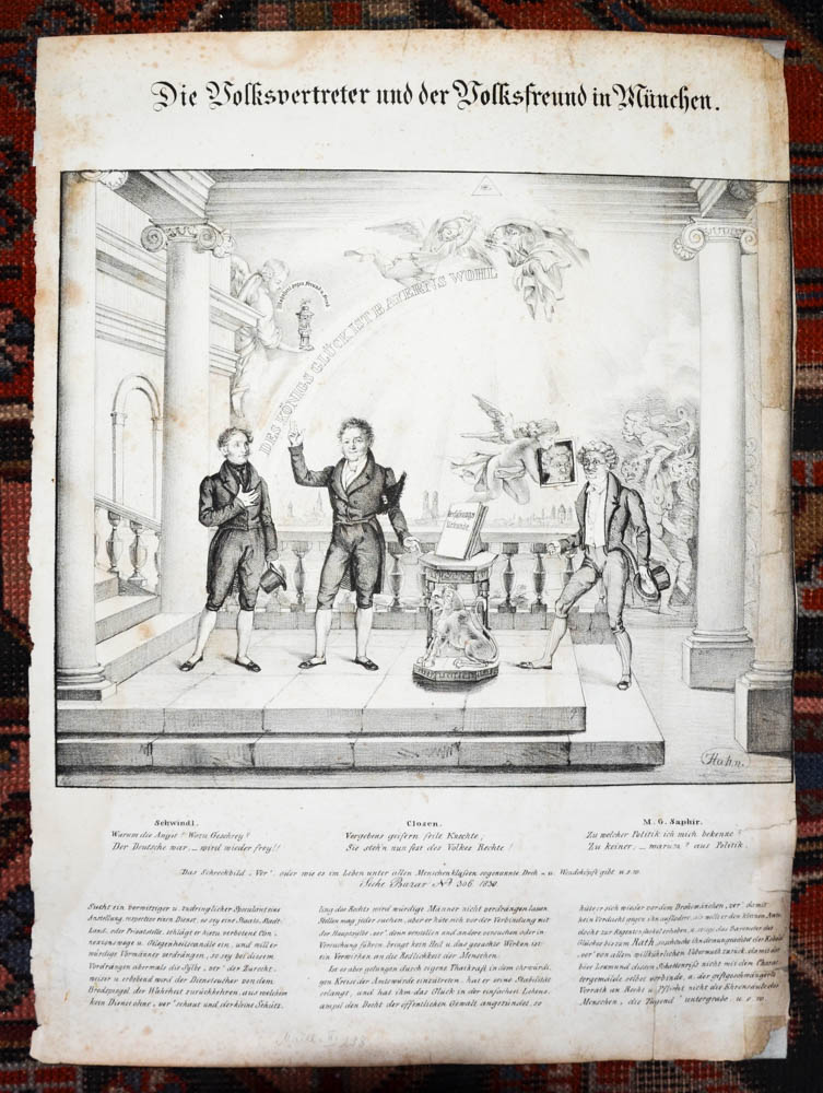 Grosse Lithographie von Jakob Friedrich Hahn. Die Volksvertreter und ...