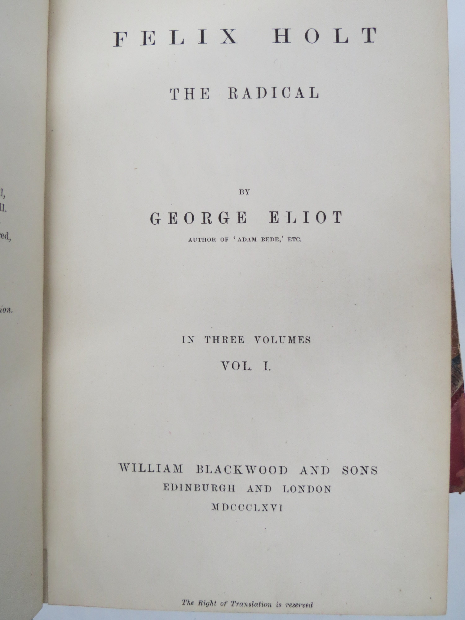 FELIX HOLT (COMPLETE IN 3 VOLUMES) by George Eliot: Good+ Hardcover ...