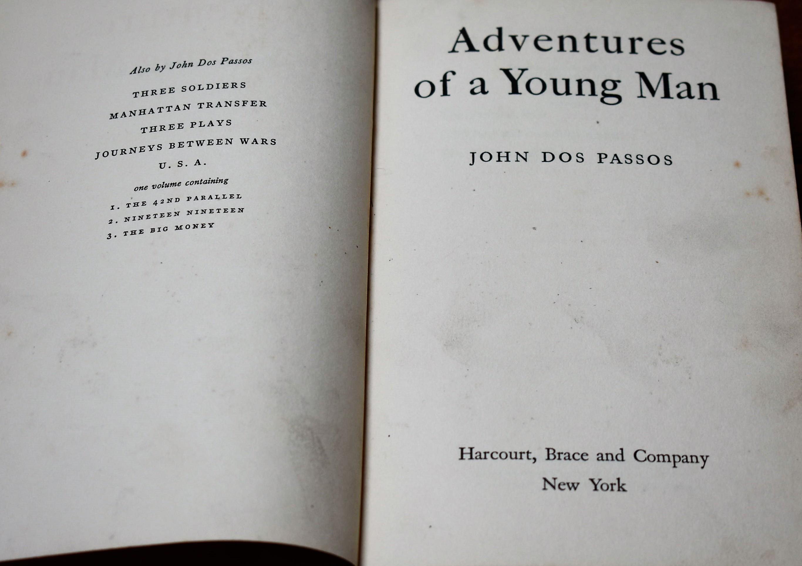 Adventures Of A Young Man by John Dos Passos: Fair Hardcover (1939) 1st ...