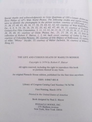 The life and curious death of Marilyn Monroe by Slatzer, Robert F: Good ...