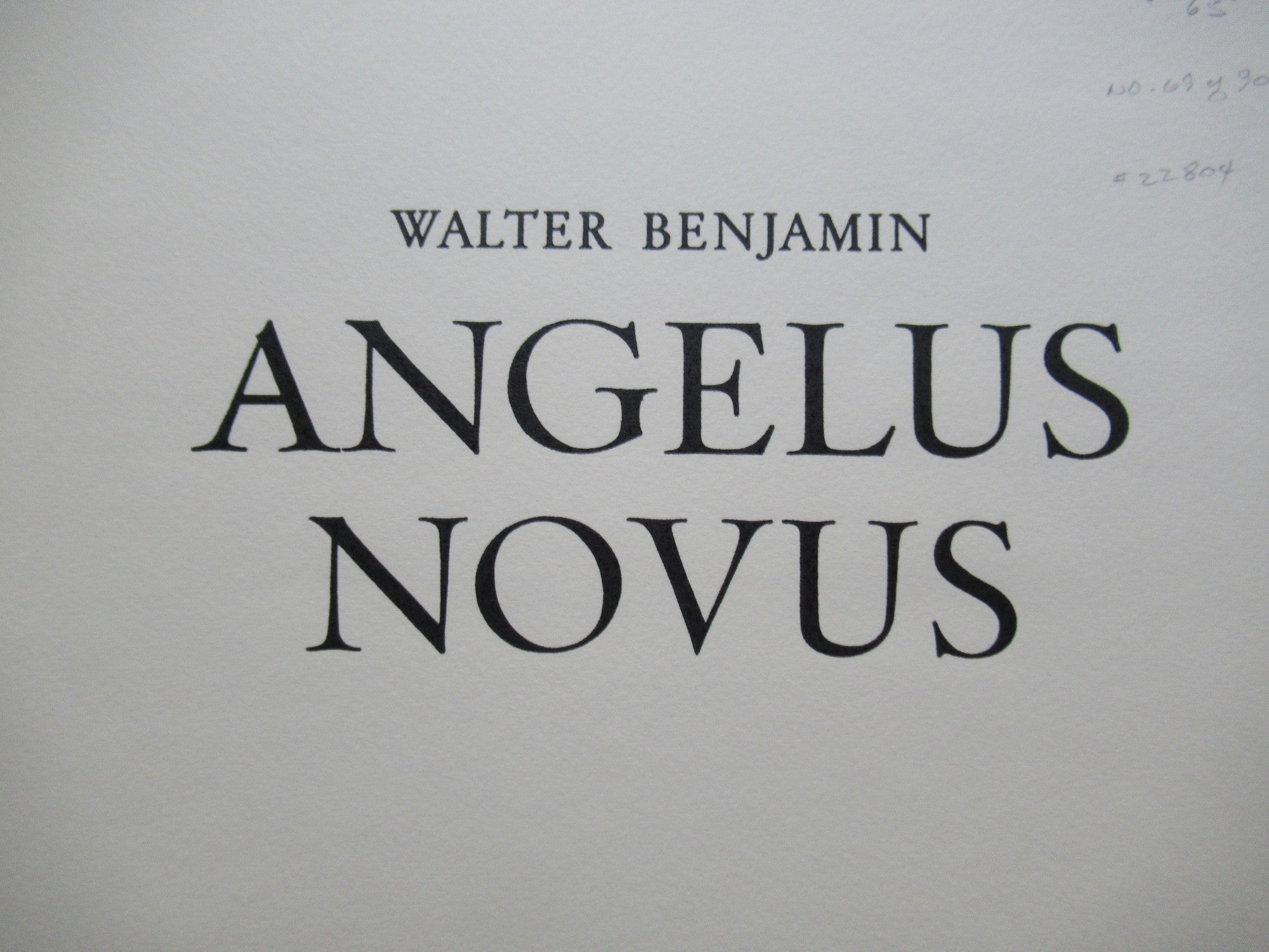 ANGELUS NOVUS by Benjamin, Walter: Fine in cardboard slipcase (1992) No ...