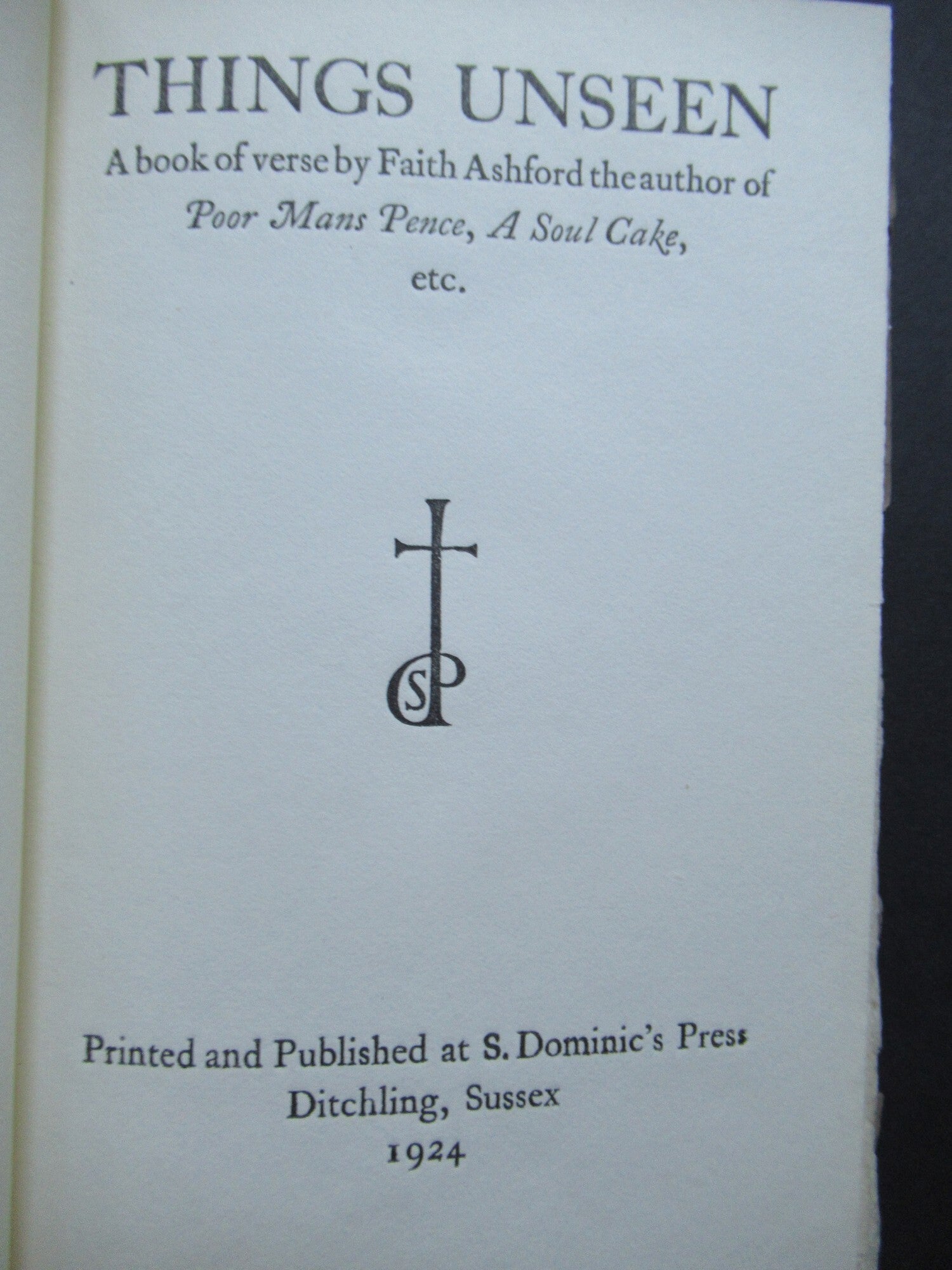 THINGS UNSEEN, A book of verse by Ashford, Faith: (1924) | First Folio ...