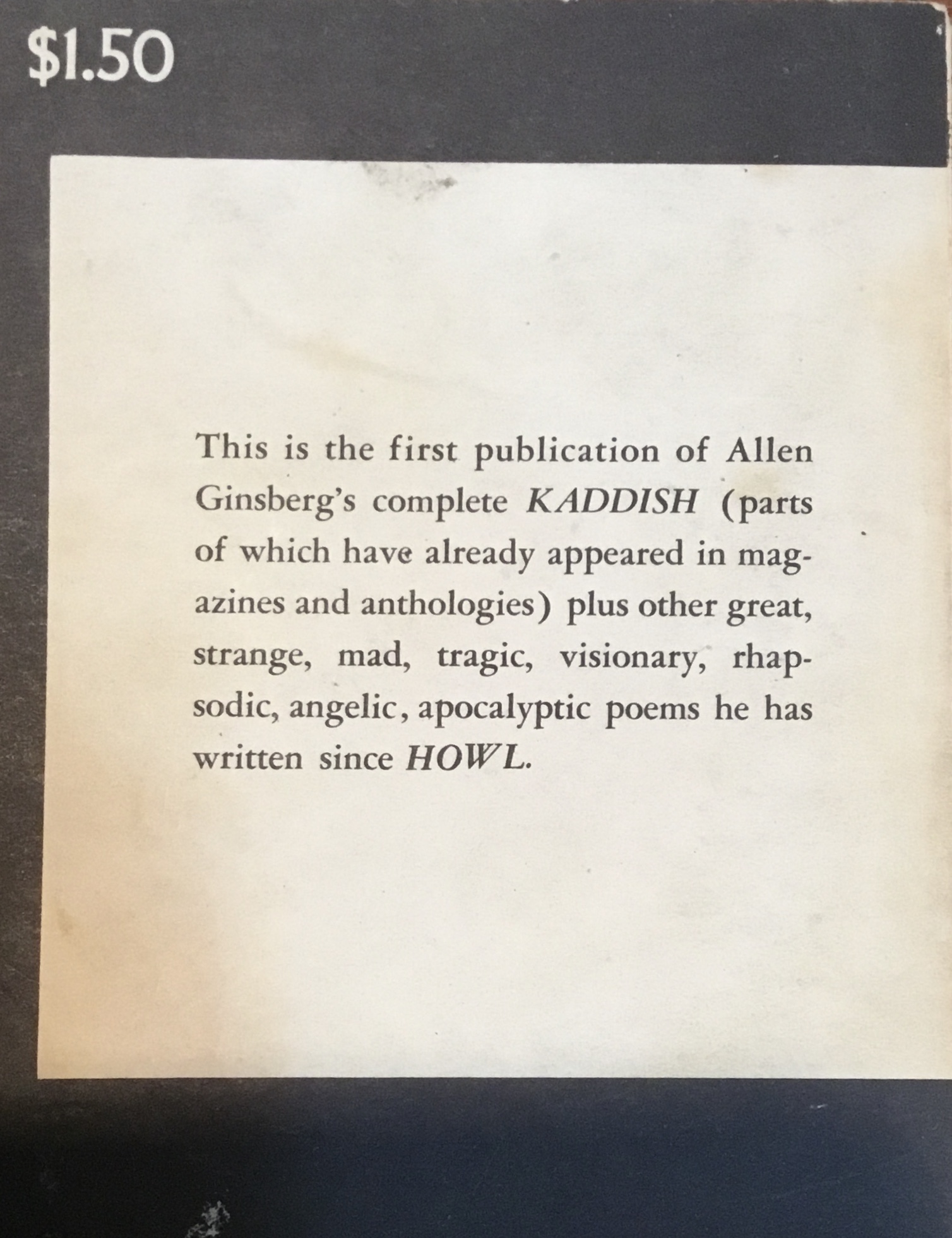 Kaddish and Other Poems 1958-1960 by Allen Ginsberg: Near Fine Soft ...