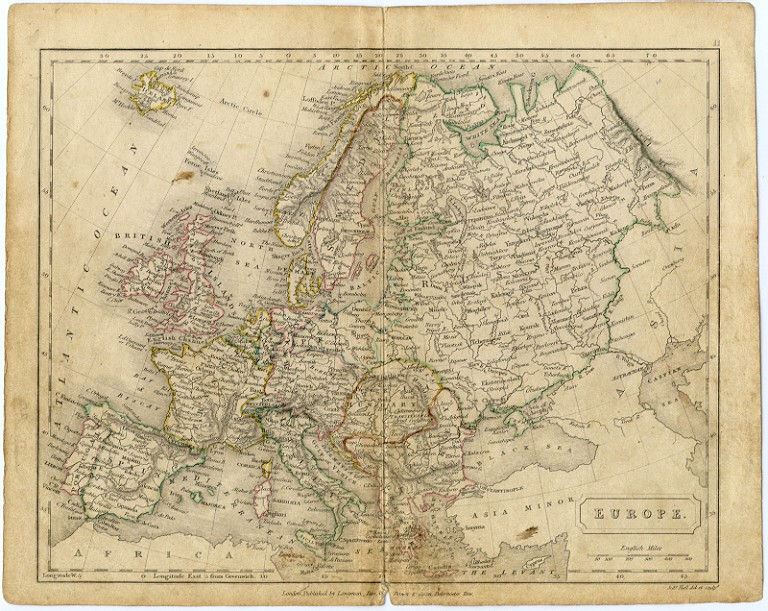 Historical 1820s Color Map of EUROPE: Art / Print / Poster | Artisans ...