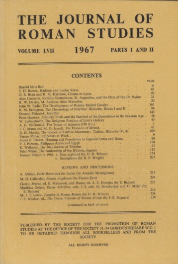 The Journal of Roman Studies. Vol. 57. Parts I and II. von Society of ...
