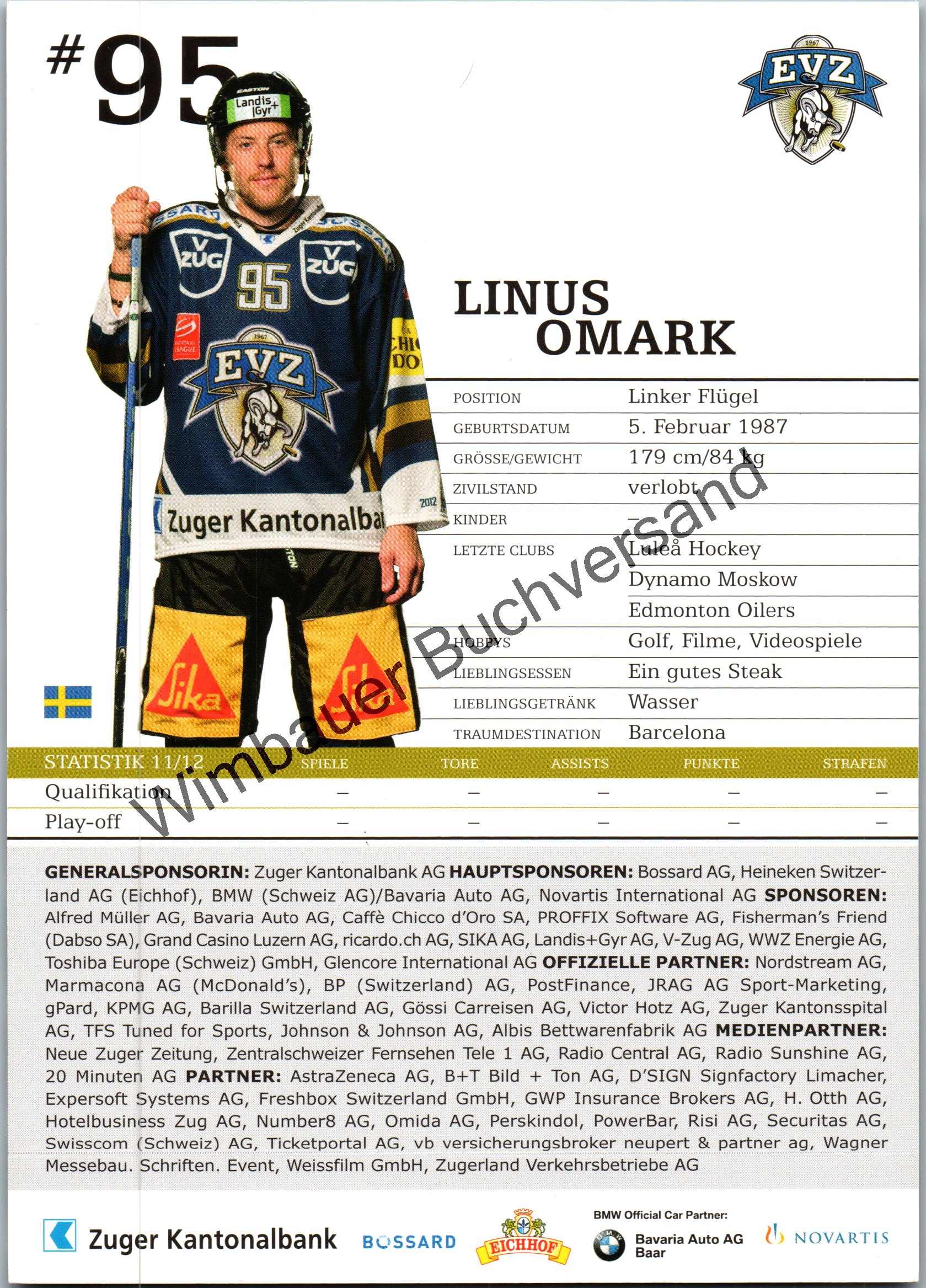 Original Autogramm Linus Omark EV Zug Eishockey /// Autograph signiert ...