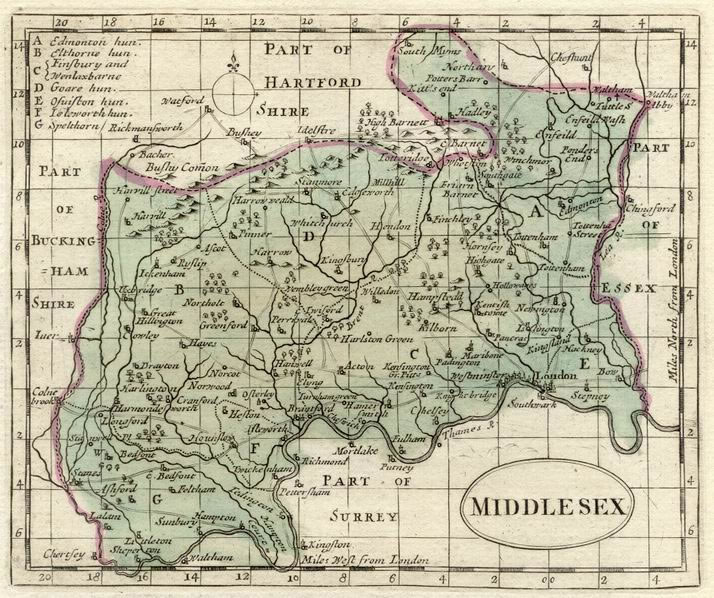 1784 Colored Historical Map Of Middlesex Art Print Poster Artisans Lane Maps And Prints