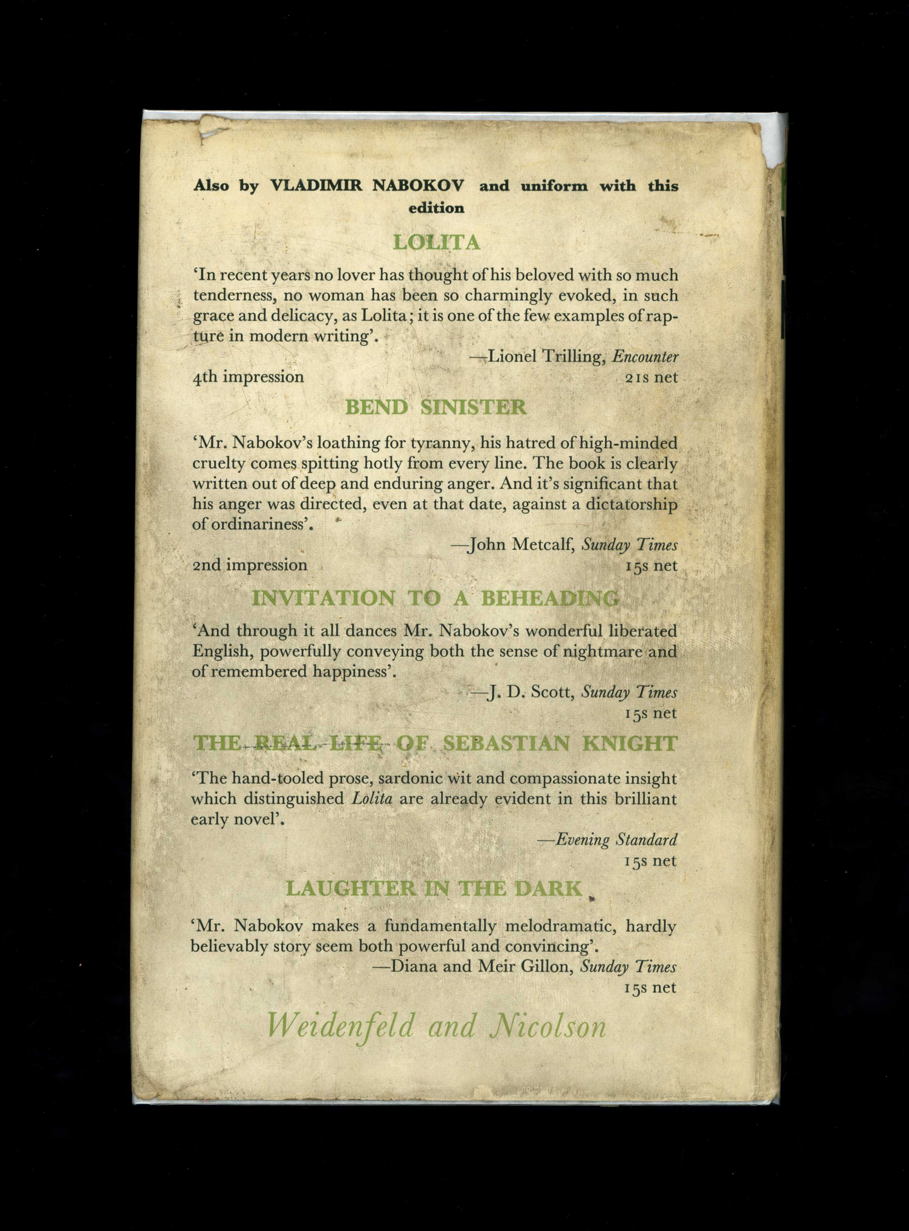 PALE FIRE [First UK edition] by Vladimir Nabokov: Very Good Hardcover ...