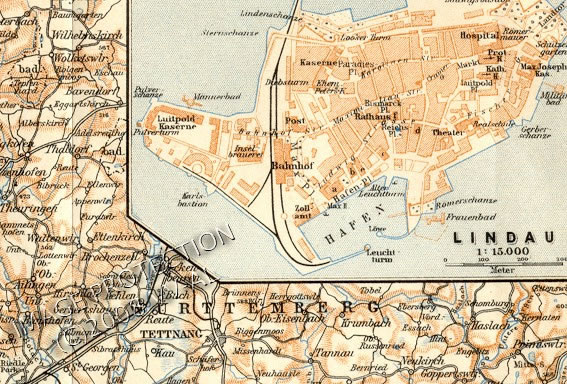 LINDAU 1911 ANTIQUE HISTORICAL MAP ENVIRONS in SWITZERLAND: Art / Print ...